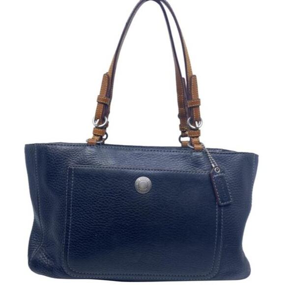 Coach | Bags | Coach Medium Bag Handbag Navy Leather Shoulder Bag ...